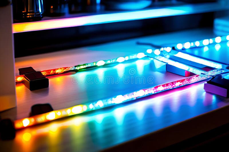 Led Strips a Close Up of Led Strips Under a Kitchen Countertop Stock ...