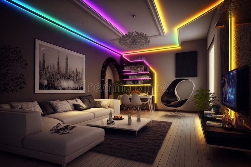 LED Strips Illuminate a Modern and Comfortable Living Room. AI Art ...