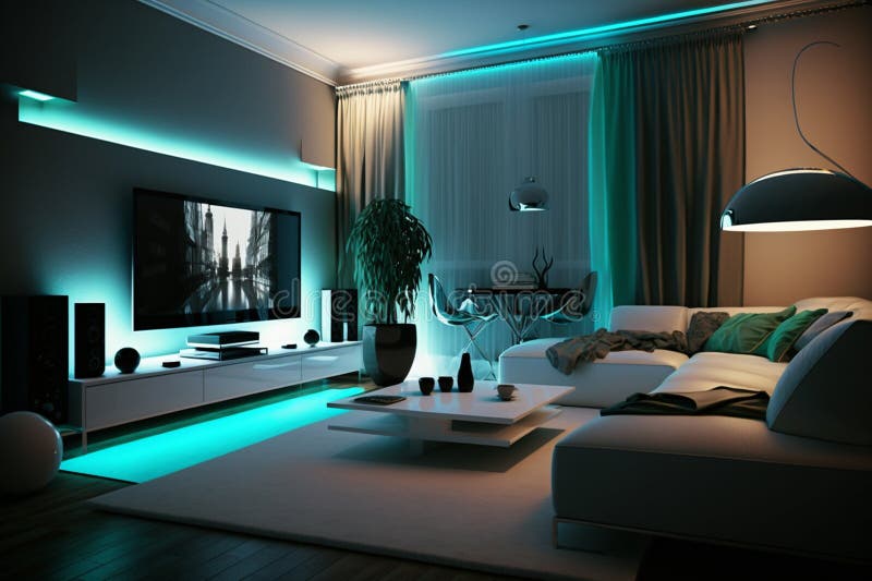 LED Strips Illuminate a Modern and Comfortable Living Room. AI Art ...