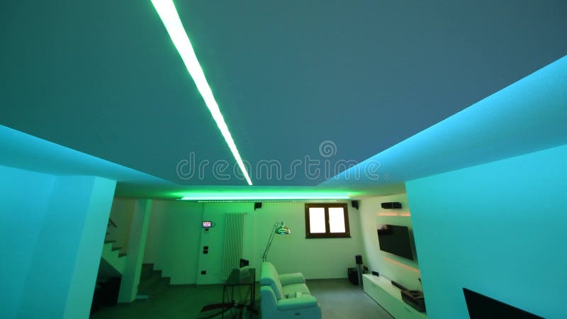 Led Strips Lighting in a Modern Living Room with Sofa, Desk and TV ...