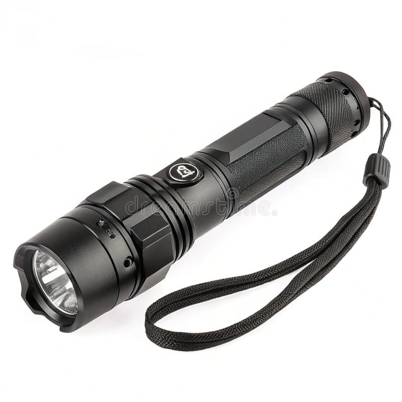 LED Tactical Flashlight Isolated on White Background Stock Illustration ...