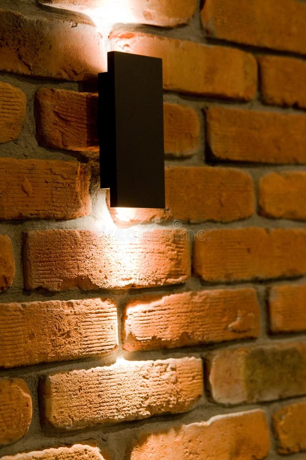 LED Wall Lighting, Red Brick and Light Background Stock Photo - Image ...
