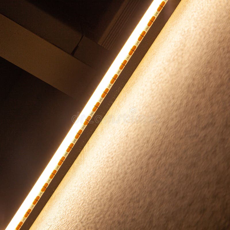 LED Warm White Strip Mounted on the Wall Stock Image - Image of energy ...