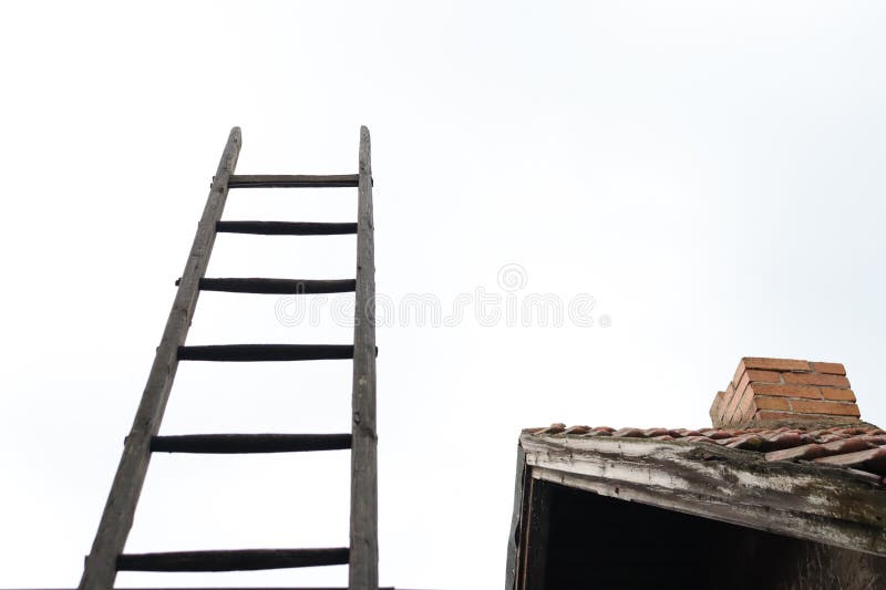 Ladder To the Sky and Broken Roof Stock Image - Image of broken ...