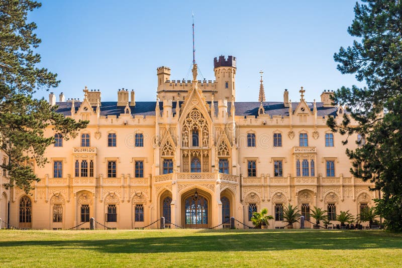 Lednice Castle at Sunset, Back View Stock Photo - Image of castle ...