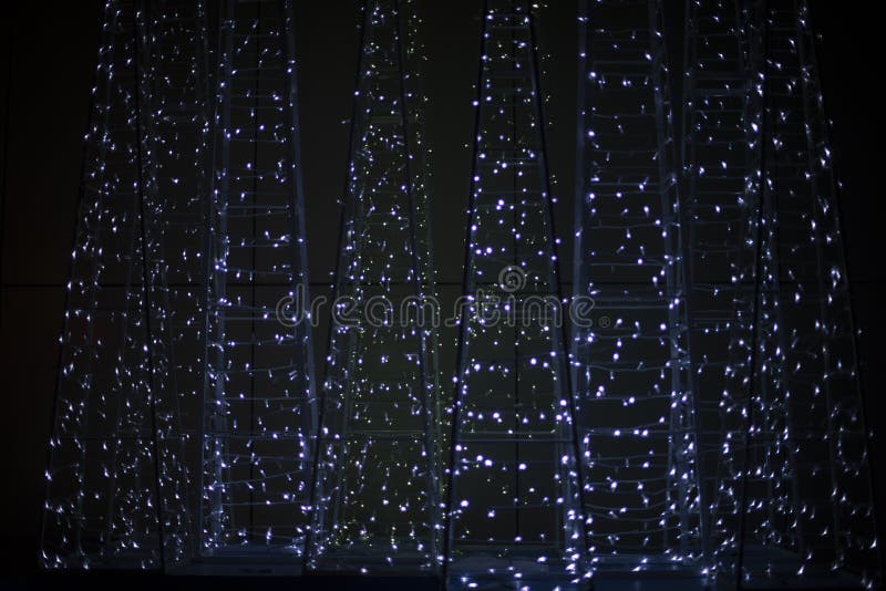 LEDs in Dark. White Garlands. Decoration on Black Background Stock ...