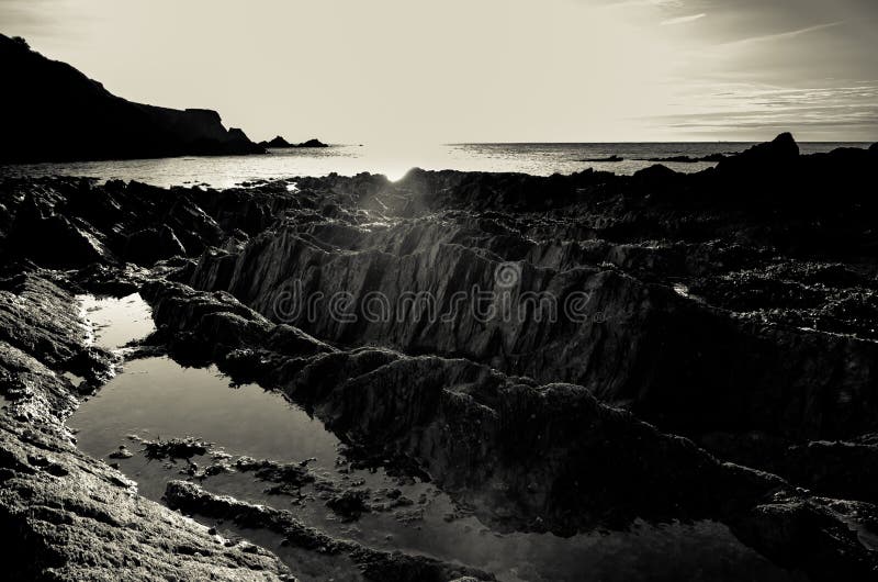 Lee Bay sunset stock photo. Image of atlantic, devon - 42028568