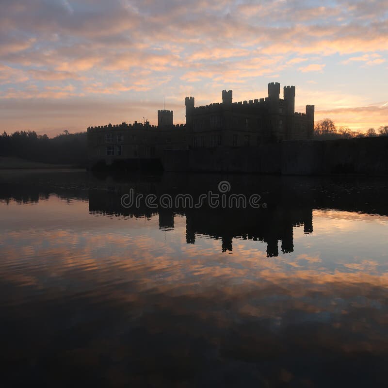 Leeds Castle at Sunrise in Spring. Stock Image - Image of dusk, sunset ...