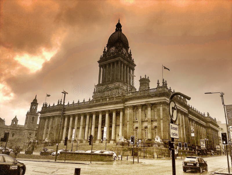 Leeds Town Hall stock photo. Image of sepia, building - 43492906