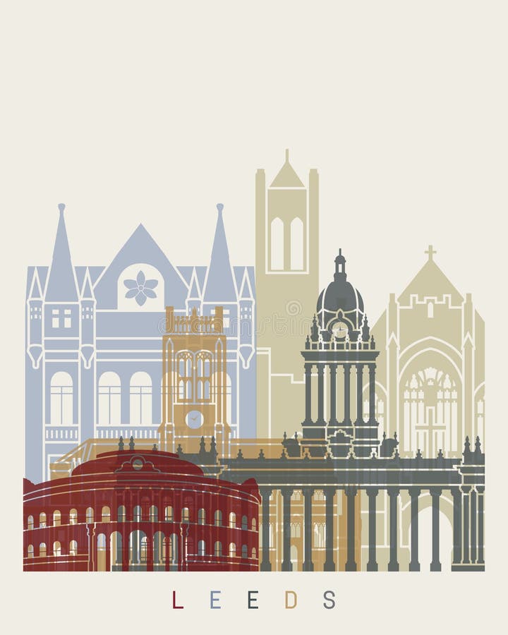 Leeds V2 Skyline in Purple Radiant Orchid Stock Vector - Illustration ...