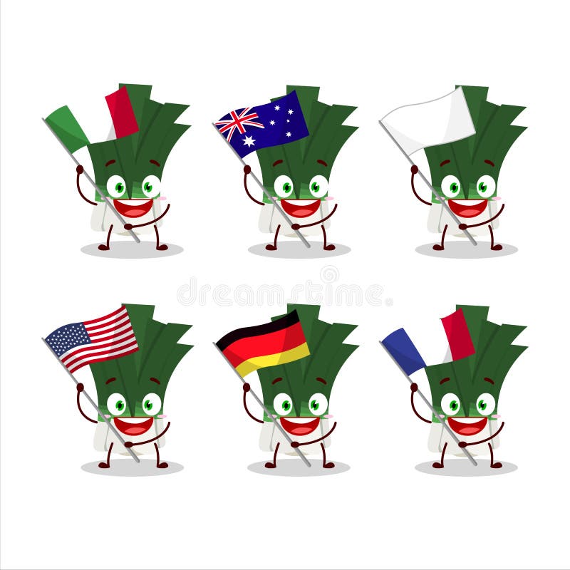 Leek Cartoon Character Bring the Flags of Various Countries Stock ...