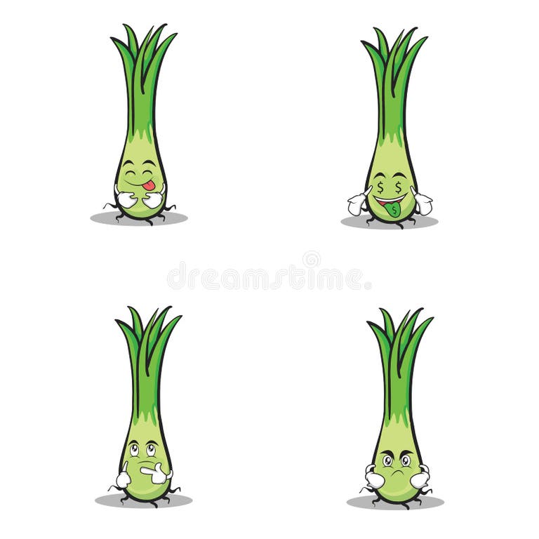 Leek Character Cartoon Style Set Stock Vector - Illustration of smile ...
