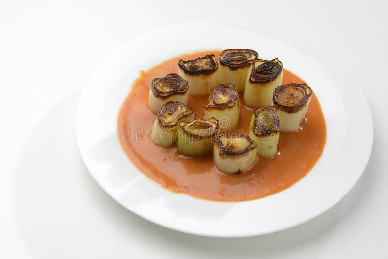 Leek Grilled Mojo Picon Sauce Stock Photo - Image of antipasto, tapa ...
