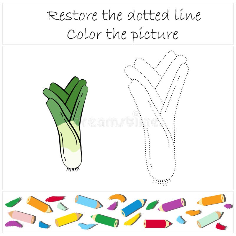 Leek. Vegetables. Educational Developing Game for Preschoolers "Trace ...