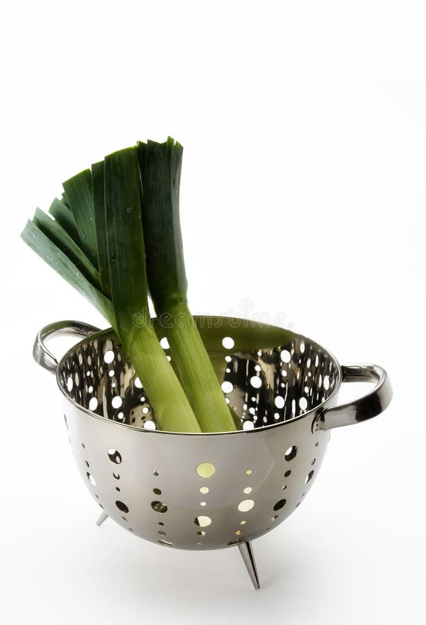 Leeks in a collander stock image. Image of cook, diet - 18720729
