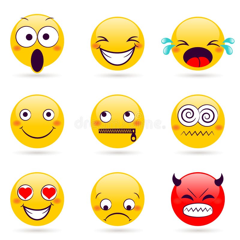 Leendesymbol Smileyframsidor Som Uttrycker Olika Känslor Stock ...