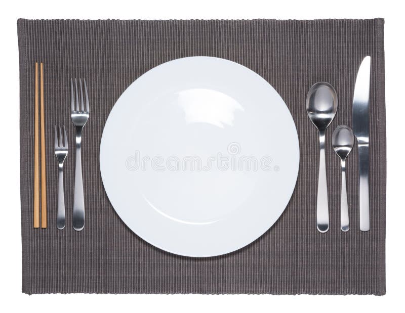 Leerer Weißer Teller, Gabel, Löffel Und Messer Stockfoto - Bild von ...