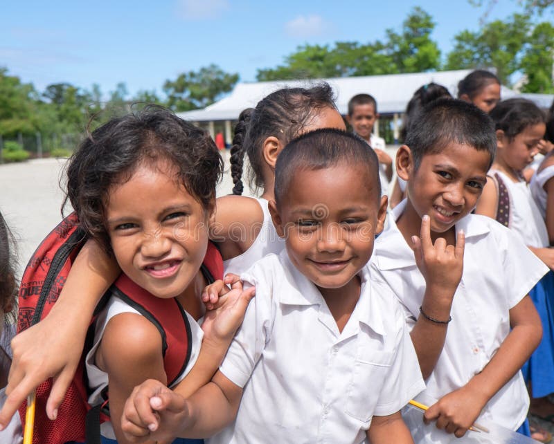 Lefaga, Upolu, Samoa - August 2, 2018: Primary School Children W ...