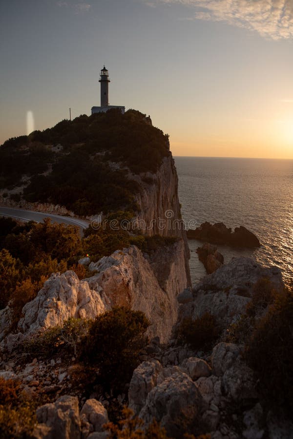 Lefkada Island Lighthouse on the Sunset Stock Image - Image of tourism ...