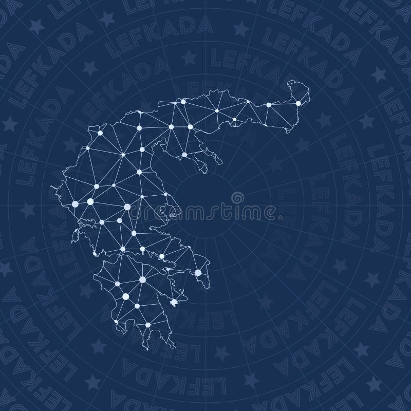 Lefkada Network, Constellation Style Island Map. Stock Vector ...