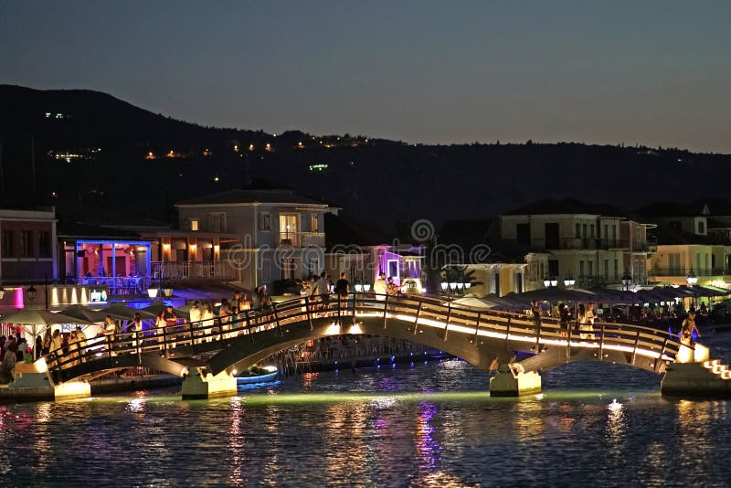 Lefkas, Greece, July 13 2018, Evening View of the City of Lefkas with ...
