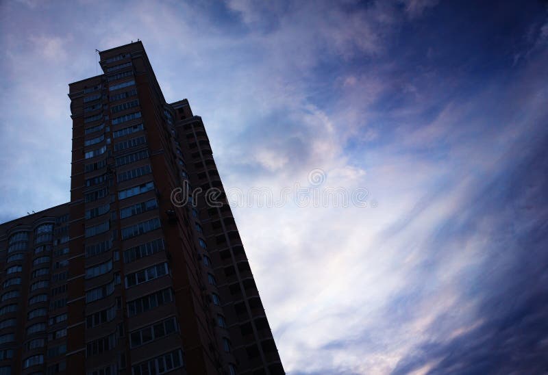 Left Aligned Titled City Building with Dramatic Sky Stock Image - Image ...