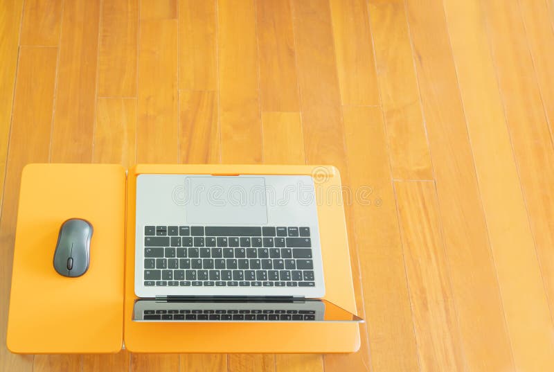 Left Bottom - Top View of Notebook or Laptop or Computer on Workspace ...