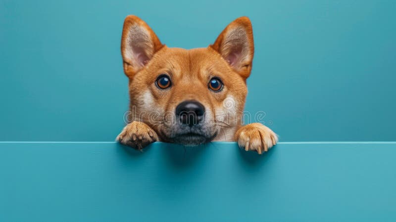 Left Close Up Shot of Puppy on a Blue Studio Background Stock Photo ...