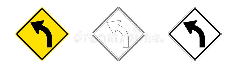 Left Curve Ahead Traffic Sign in Vector Format Stock Vector ...