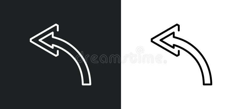 Left Curve Outline Icon in White and Black Colors. Left Curve Flat ...