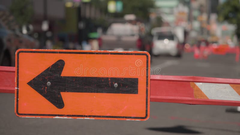 Left Direction Construction Sign Stock Video - Video of left, street ...