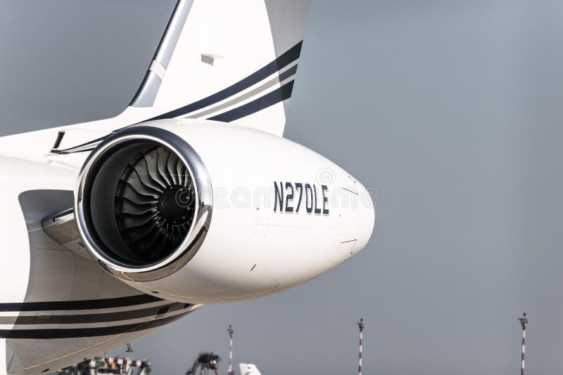 Left Engine of a Gulfstream G650 Parked at Genoa Airport Editorial ...