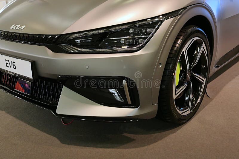 Left Front View of Headlight and Front Wheel of Modern Battey Electric ...