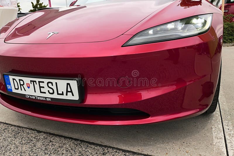 Left Front View of Modern American Battery Electric Mid-sized Sedan ...