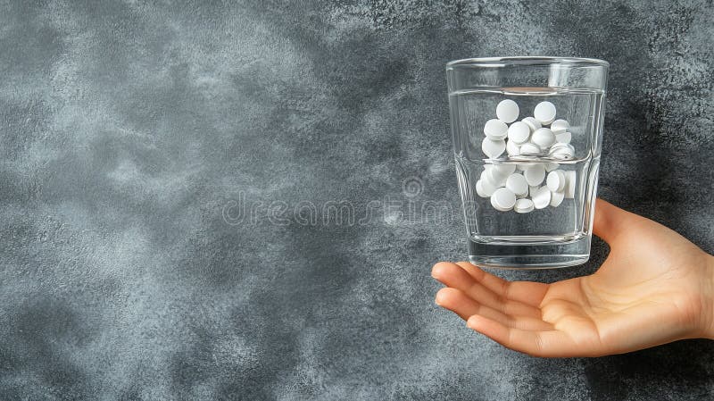 In the Left Hand, a Glass of Water is Grasped and in the Right Hand ...