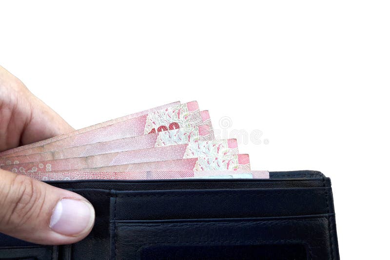 Left Hand Holding Black Leather Wallet with Stack of Money Stock Image ...