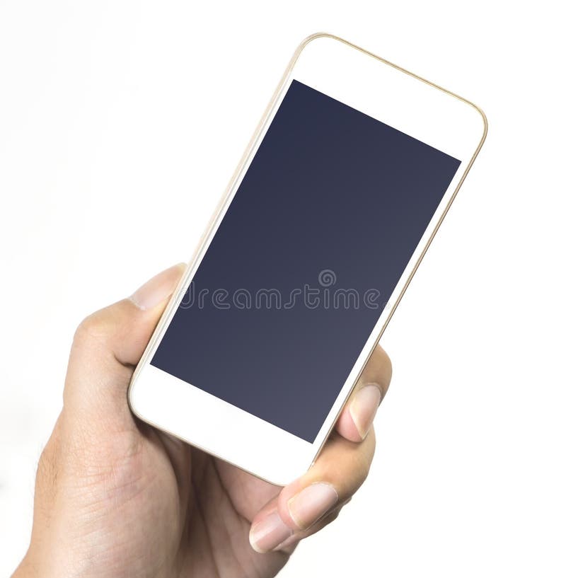 Left Hand Holding Empty White Mobile Phone Screen Isolated Stock Image ...