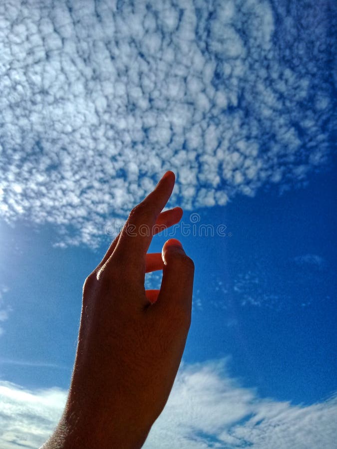 A Left Hand with Sunny Blue Sky Background Stock Image - Image of ...