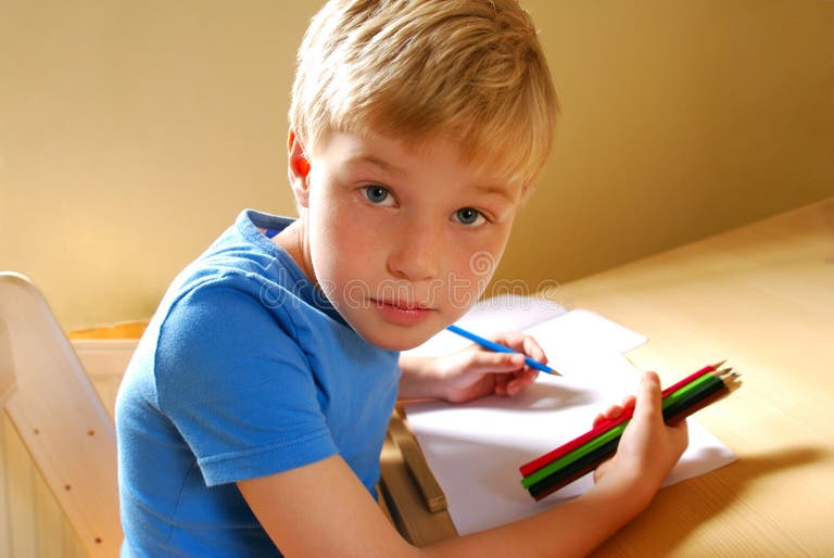 Left handed boy stock image. Image of children, draw - 13007777