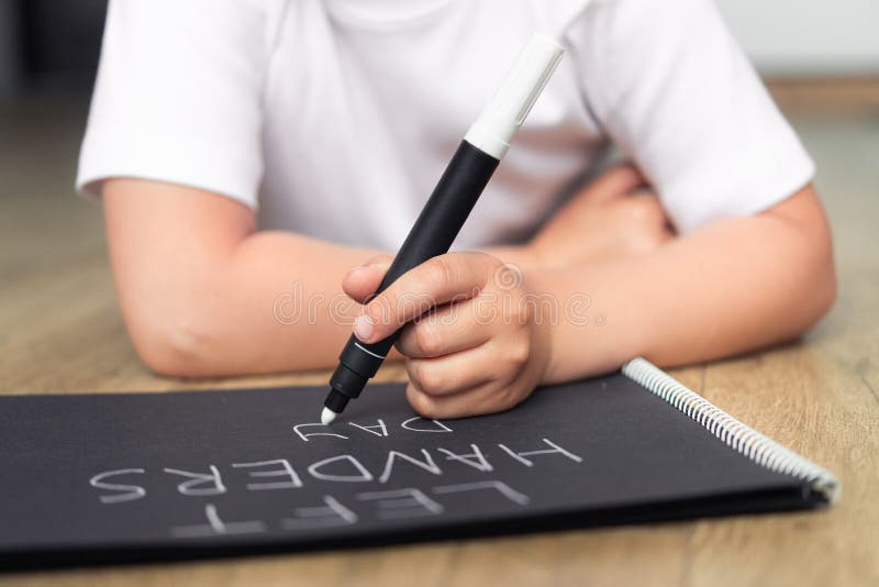 Child with Marker in His Hand Points on Blackboard Stock Image - Image ...