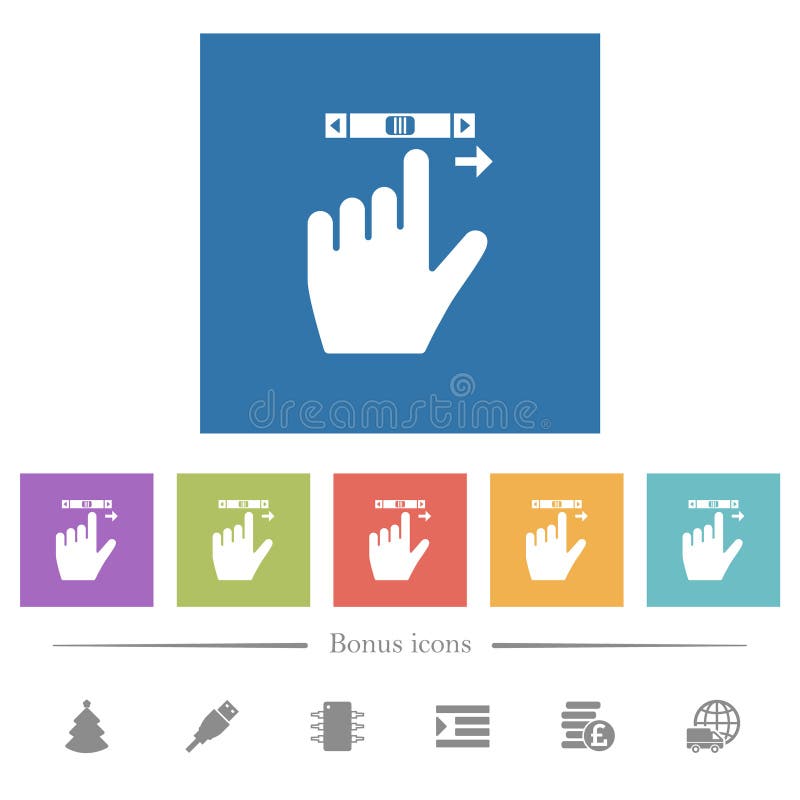 Left Handed Scroll Right Gesture Flat White Icons in Square Backgrounds ...