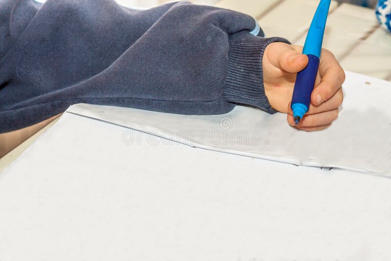 Left Handed Young Doing His Homework Stock Image - Image of nail ...
