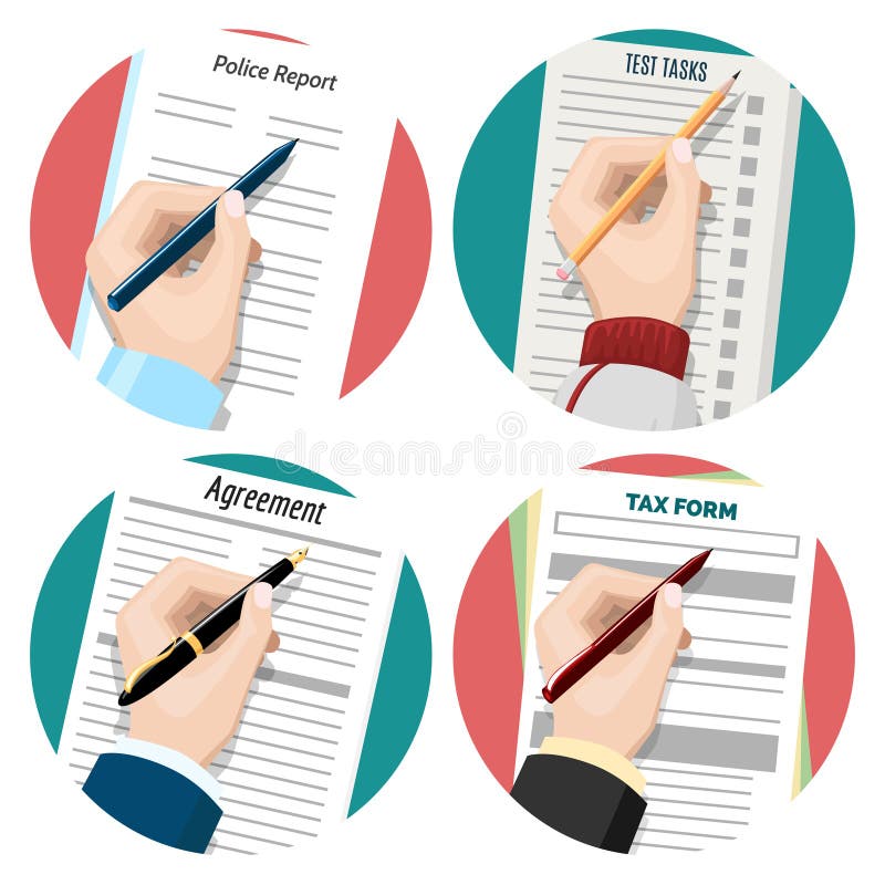 Left-hander Writing Signing Document Stock Vector - Illustration of ...