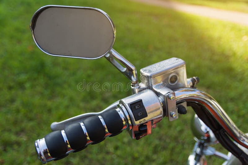 Left Handle Controls of Classic Motorcycle with Chrome Steering Wheel ...