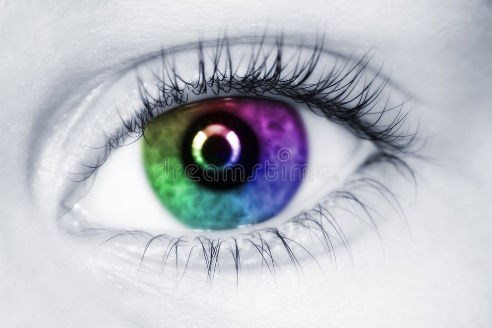 Left Multicolored Eye of Child Close Up Stock Photo - Image of color ...