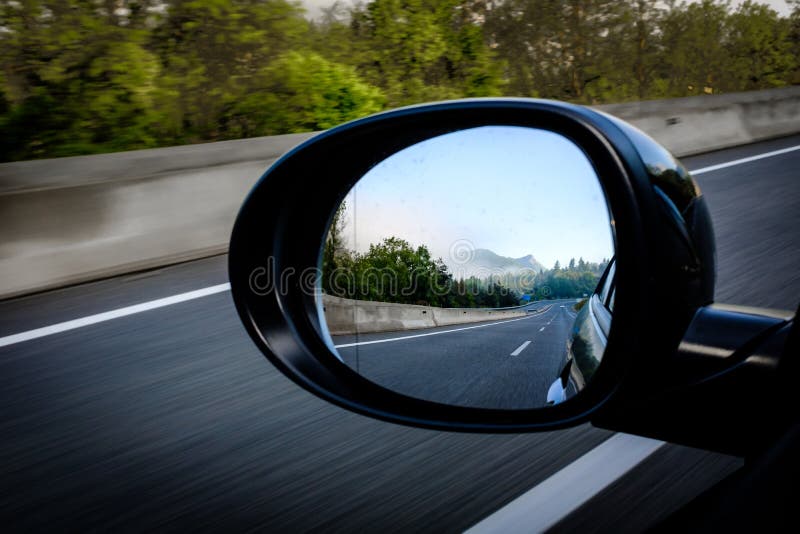 Left Oval Mirror Car Highway Reflection Stock Image - Image of sunny ...