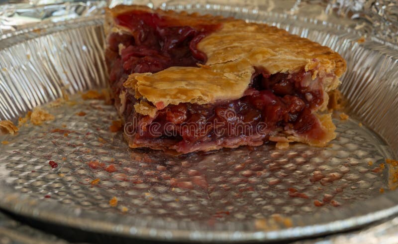 Left Over Cherry Pie in a Pie Tin from a Thanksgiving Dinner Stock ...
