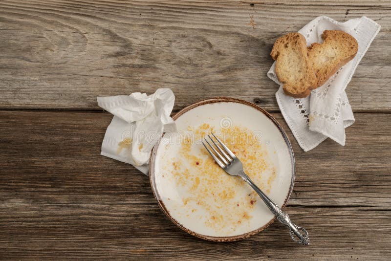 Left Overs on Wooden Table after Dinner Stock Image - Image of ...