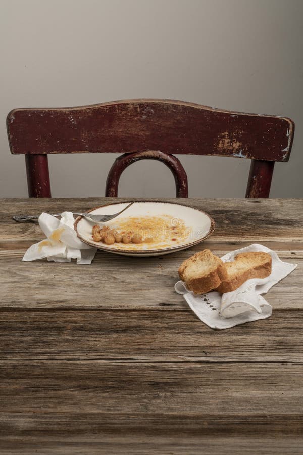 Left Overs on Wooden Table after Dinner Stock Photo - Image of bread ...