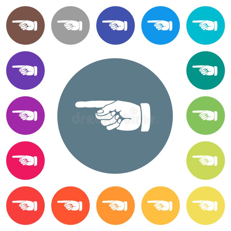 Left Pointing Hand Solid Drawing Flat White Icons on Round Color Backgrounds Stock Vector ...